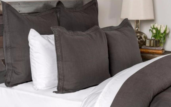 Harps Stitched Edge Charcoal Cotton Bedding Collection | Herringbone ...