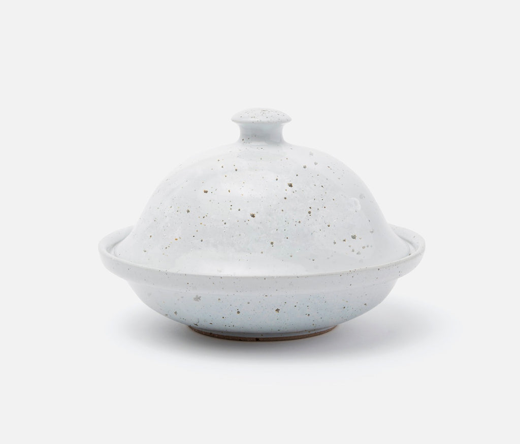 Olgen White Salt Glaze Ceramic Cloche Serving Dish | Herringbone and ...