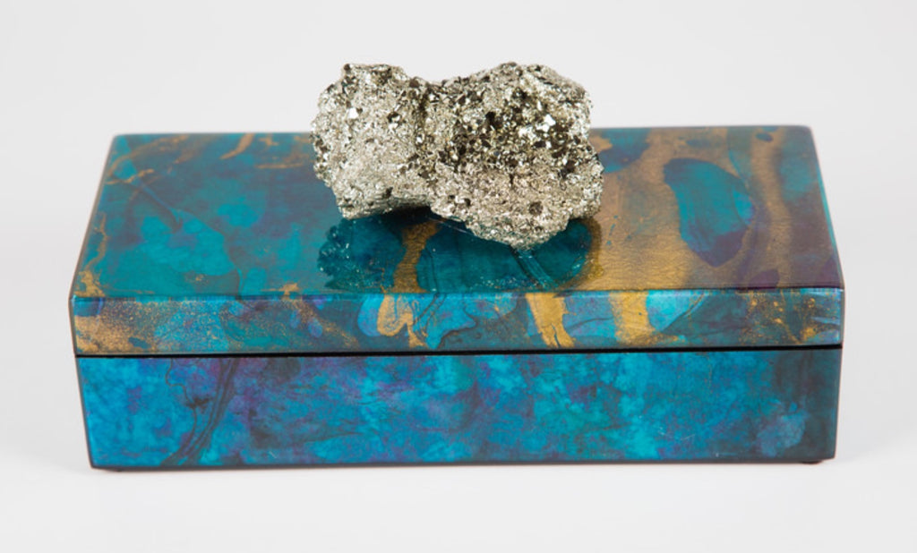 Ocean Blue Lacquer Box with Decorative Stone | Herringbone and Company